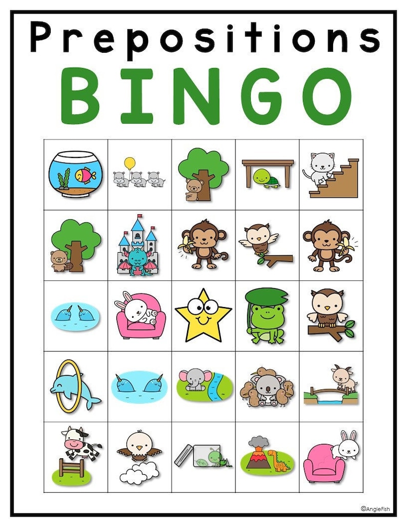 Prepositions Bingo | Printable Bingo Cards | Bingo Game Download ...