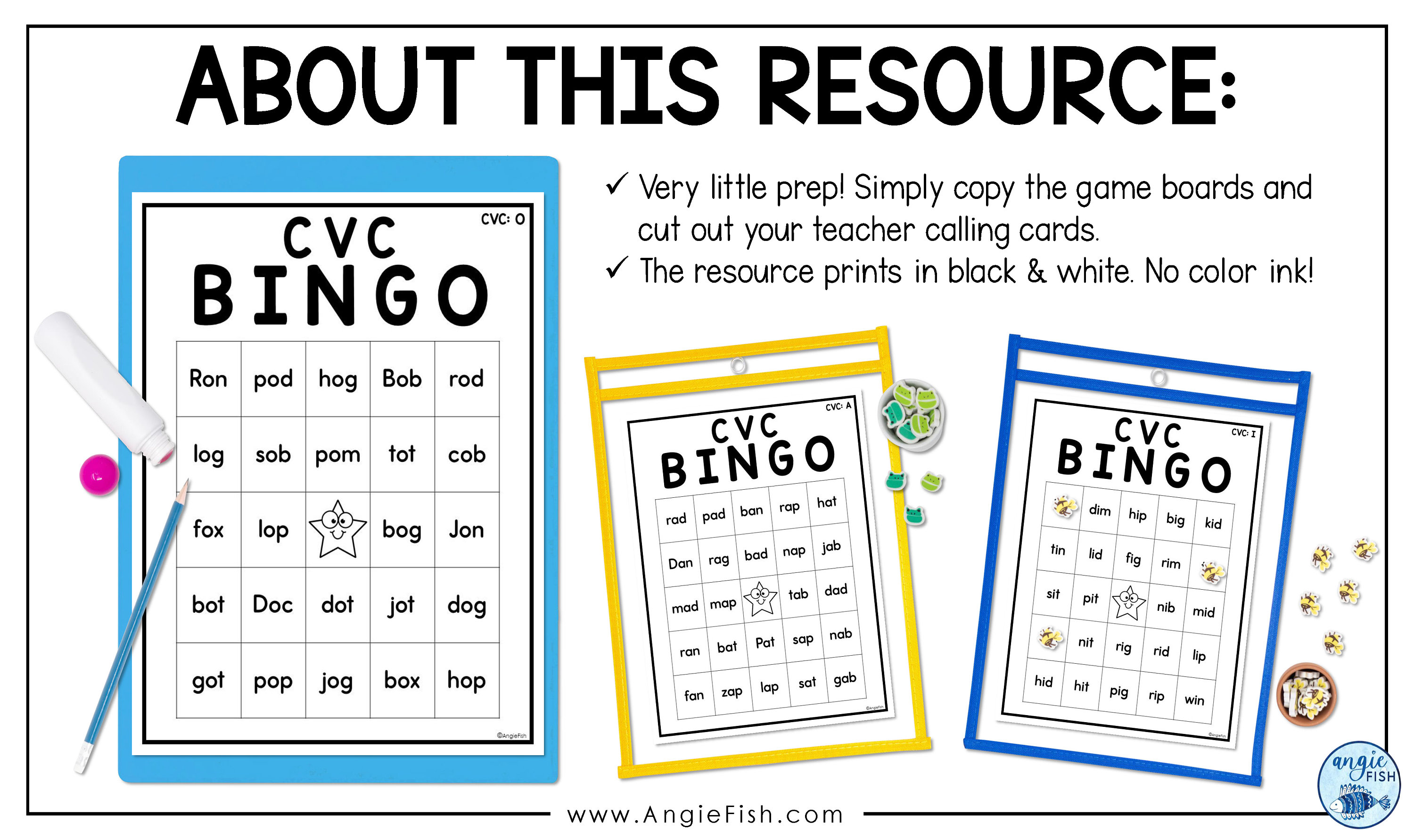 CVC Words Bingo, CVC Bingo, Printable Bingo Cards, Bingo Game Download ...