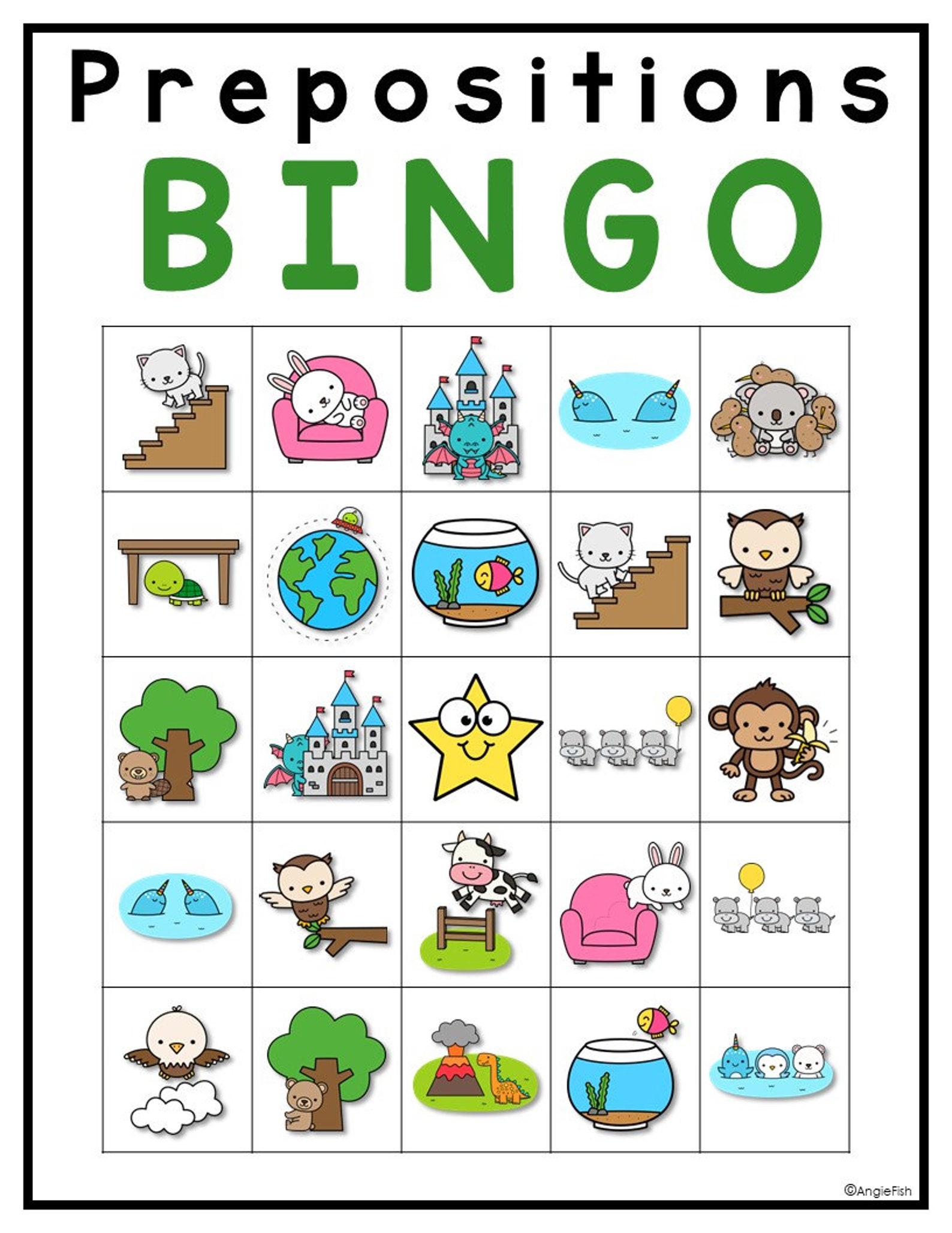 Prepositions Bingo | Printable Bingo Cards | Bingo Game Download ...