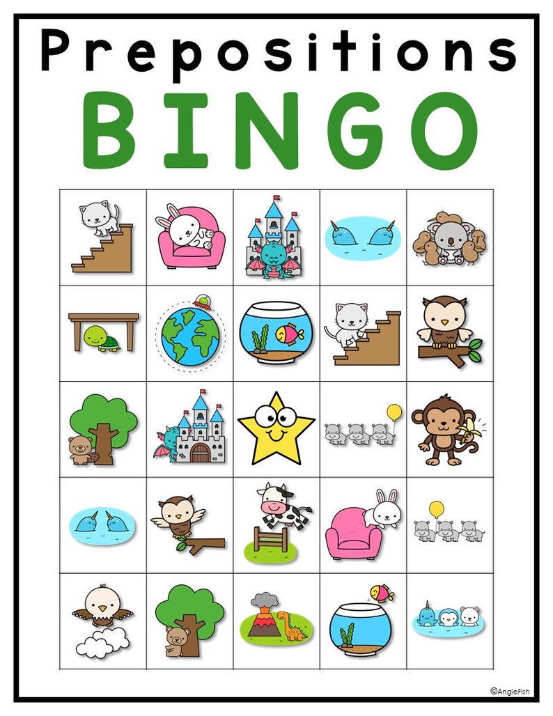Prepositions Bingo | Printable Bingo Cards | Bingo Game Download ...