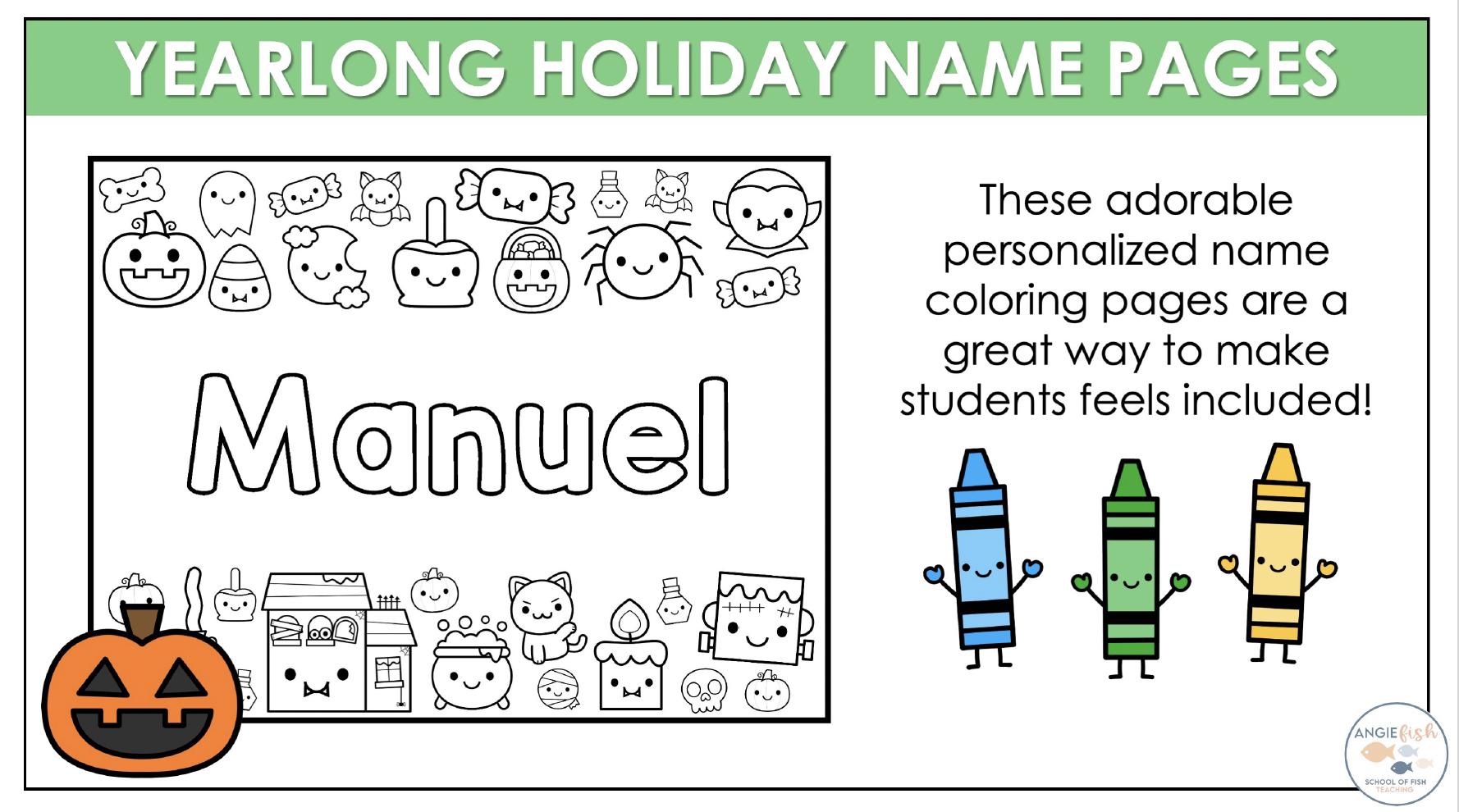 Editable Holiday Name Coloring Pages, Classroom Activity (PDF) - Etsy