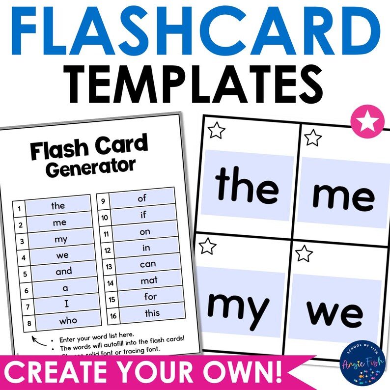 Flashcard Template, Flashcard Printable, Flashcards for Kids ...