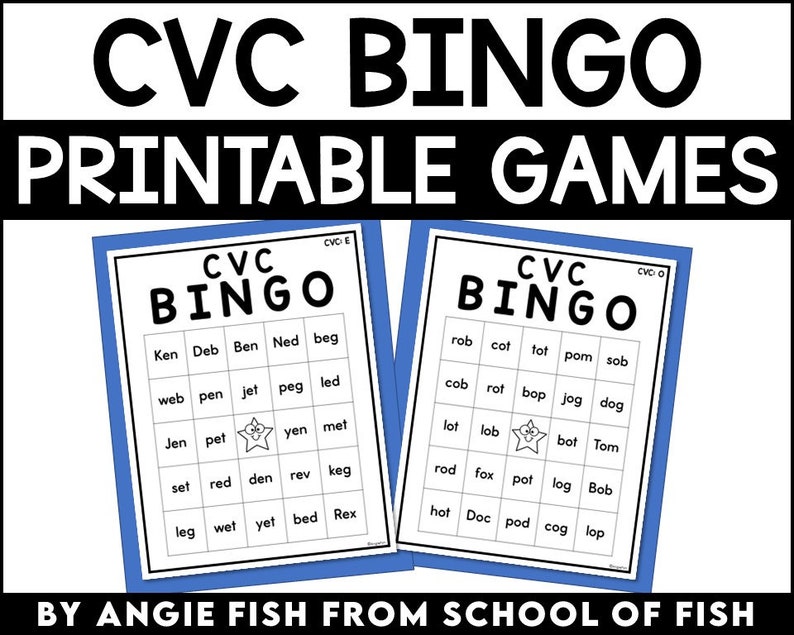 CVC Words Bingo, CVC Bingo, Printable Bingo Cards, Bingo Game Download ...
