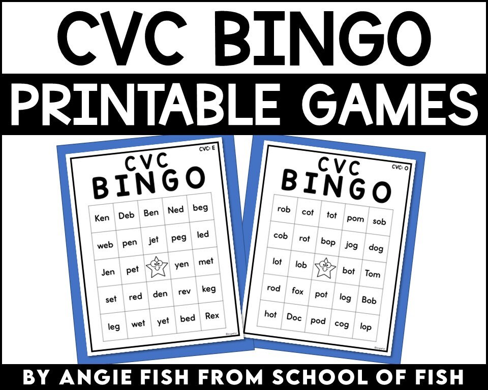 CVC Words Bingo, CVC Bingo, Printable Bingo Cards, Bingo Game Download ...
