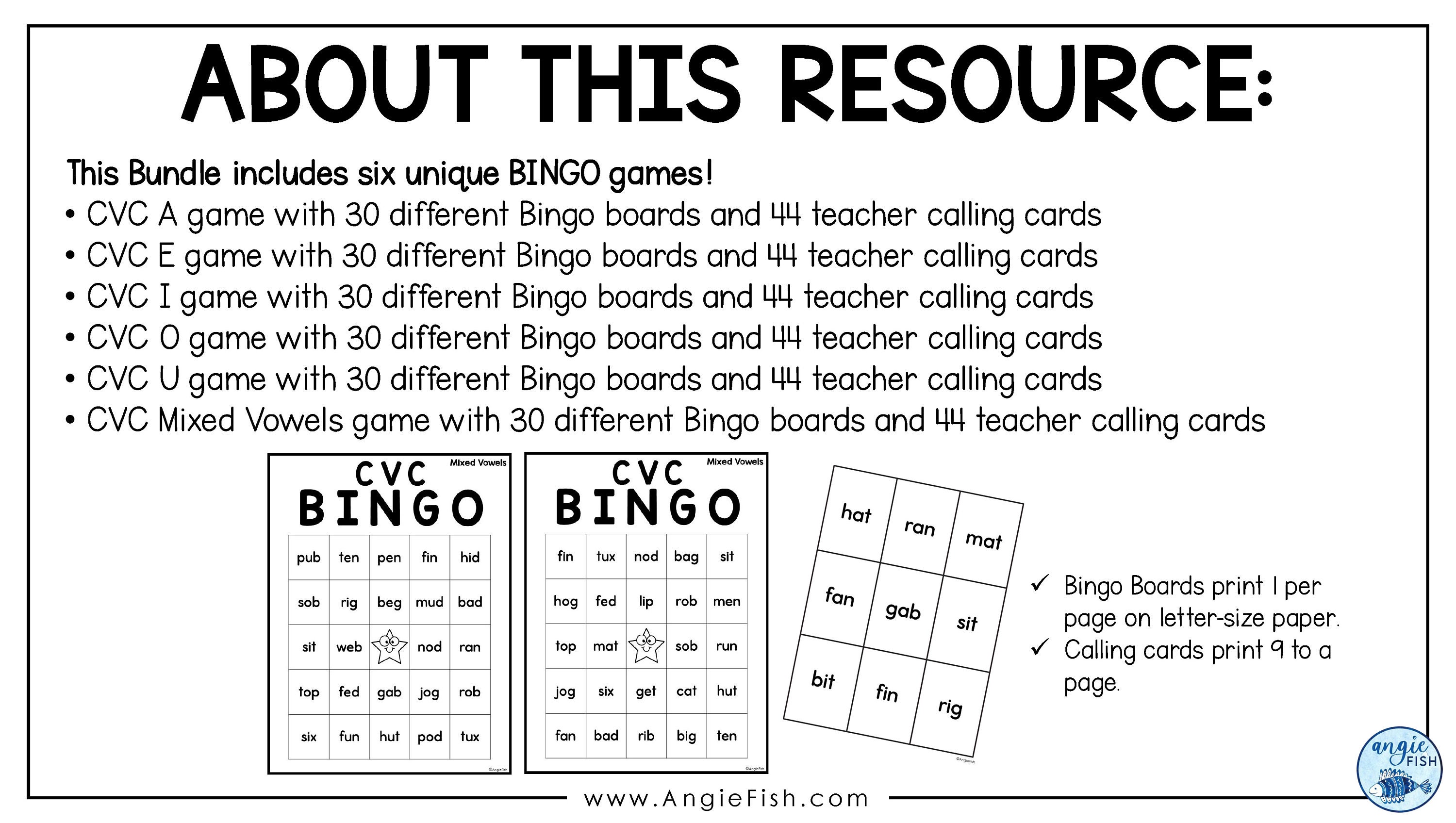 CVC Words Bingo, CVC Bingo, Printable Bingo Cards, Bingo Game Download ...
