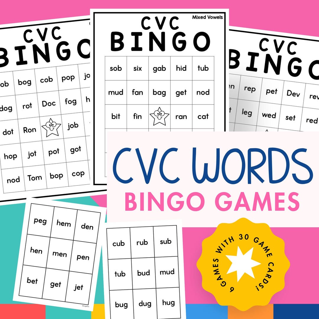CVC Words Bingo Game, Phonics, Set of 30 (printable Download) - Etsy