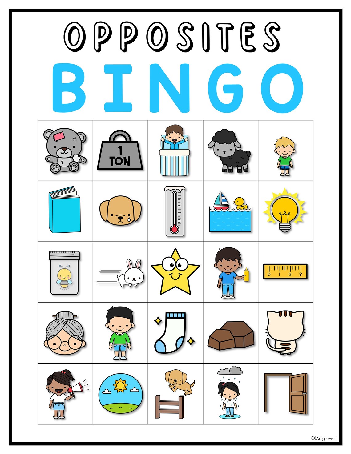 Opposites Bingo | Printable Bingo Cards | Bingo Game Download | Bingo ...