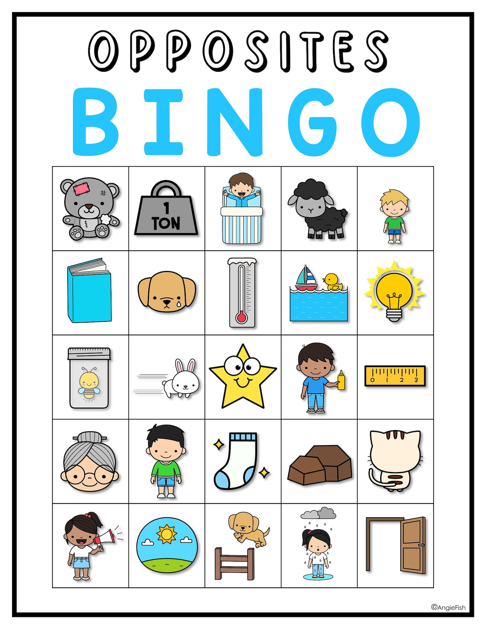 Opposites Bingo | Printable Bingo Cards | Bingo Game Download | Bingo ...