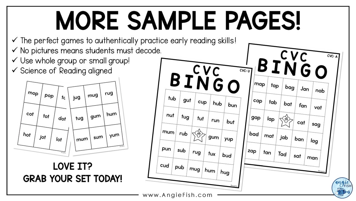 CVC Words Bingo, CVC Bingo, Printable Bingo Cards, Bingo Game Download ...
