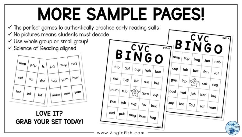 CVC Words Bingo, CVC Bingo, Printable Bingo Cards, Bingo Game Download ...