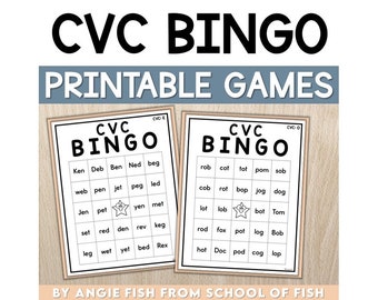 CVC Words Bingo, CVC Bingo, Printable Bingo Cards, Bingo Game Download ...