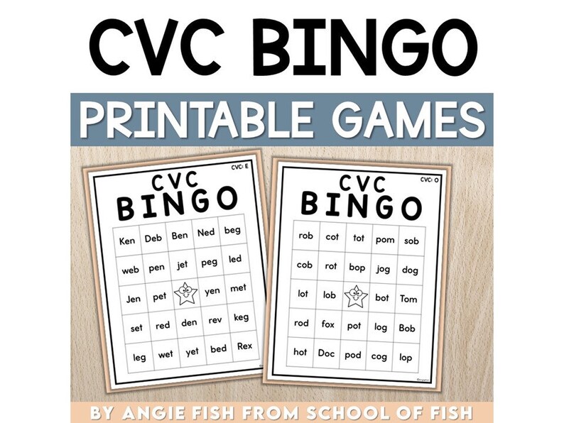 CVC Words Bingo, CVC Bingo, Printable Bingo Cards, Bingo Game Download ...