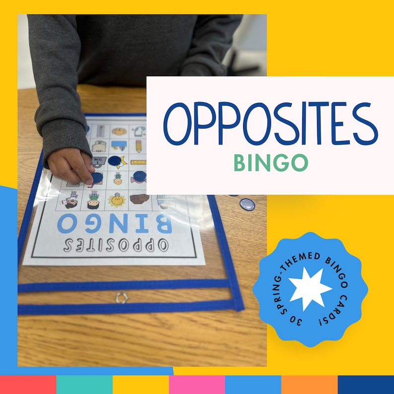 Opposites Bingo | Printable Bingo Cards | Bingo Game Download | Bingo ...