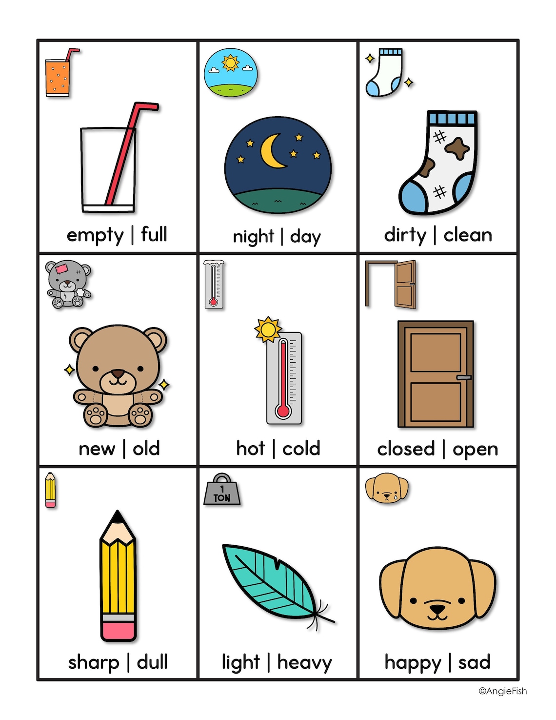 Opposites Bingo | Printable Bingo Cards | Bingo Game Download | Bingo ...