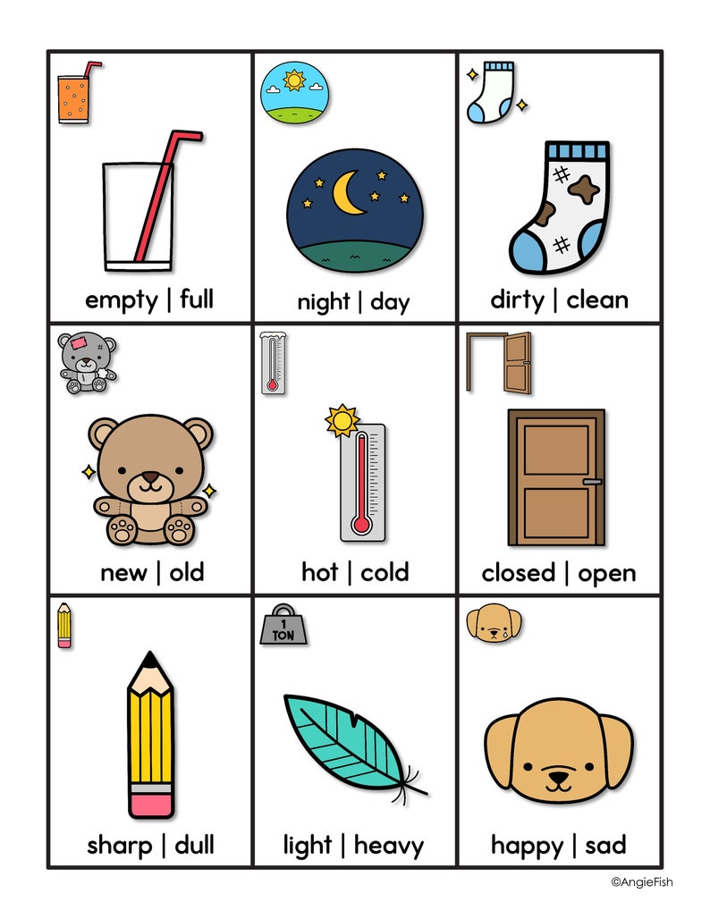 Opposites Bingo | Printable Bingo Cards | Bingo Game Download | Bingo ...