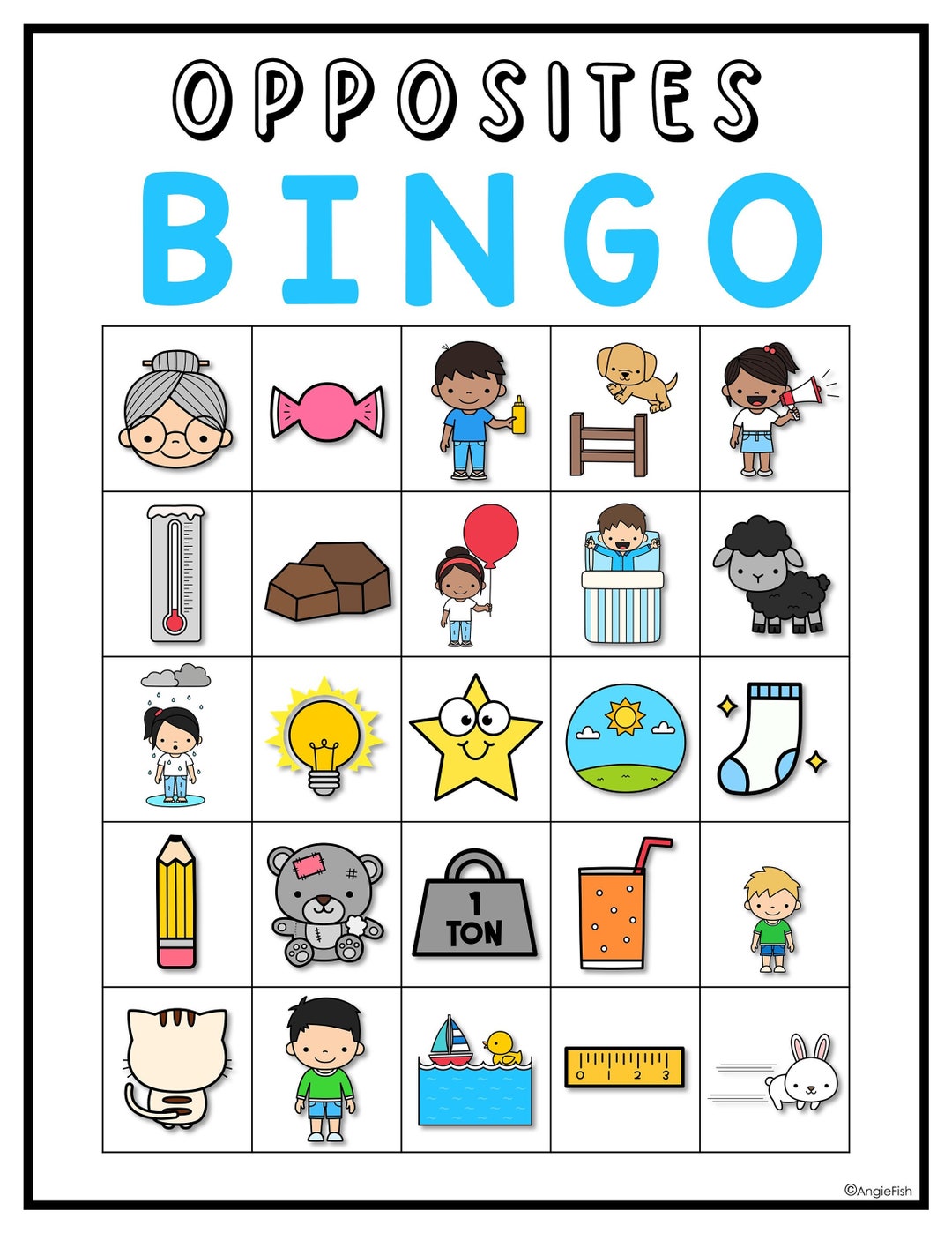 Opposites Bingo Printable Bingo Cards Bingo Game Download - Etsy UK