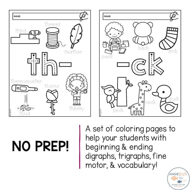 Digraphs Coloring Pages, Phonics Learning (digital Download) - Etsy