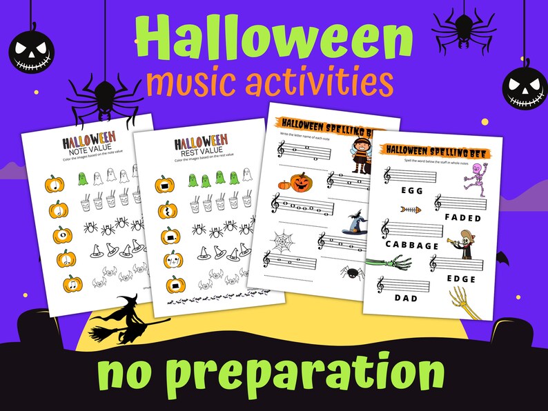 Halloween Music Worksheets - Printable - No Preparation - Music ...