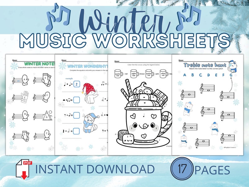 WINTER MUSIC WORKSHEETS - Printable - Instant Download - Music Theory ...