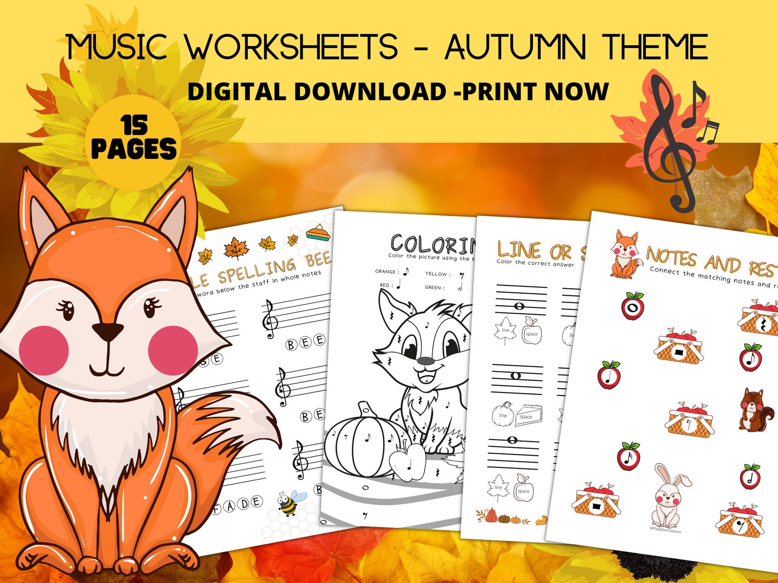 Autumn\fall MUSIC WORKSHEETS - 15 Pages - Music Lessons - Piano ...