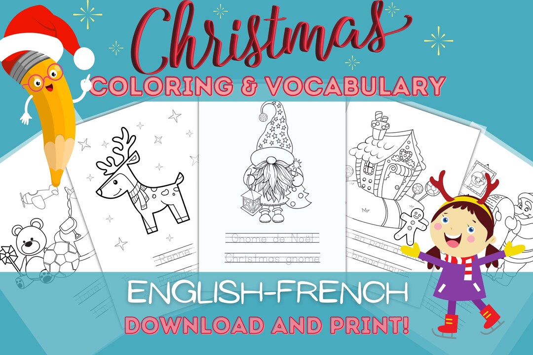 Christmas Vocabulary and Coloring - FRENCH & ENGLISH - Kids - PRINTABLE ...