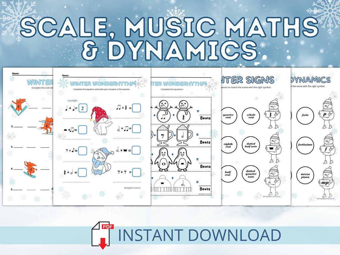 WINTER MUSIC WORKSHEETS - Printable - Instant Download - Music Theory ...