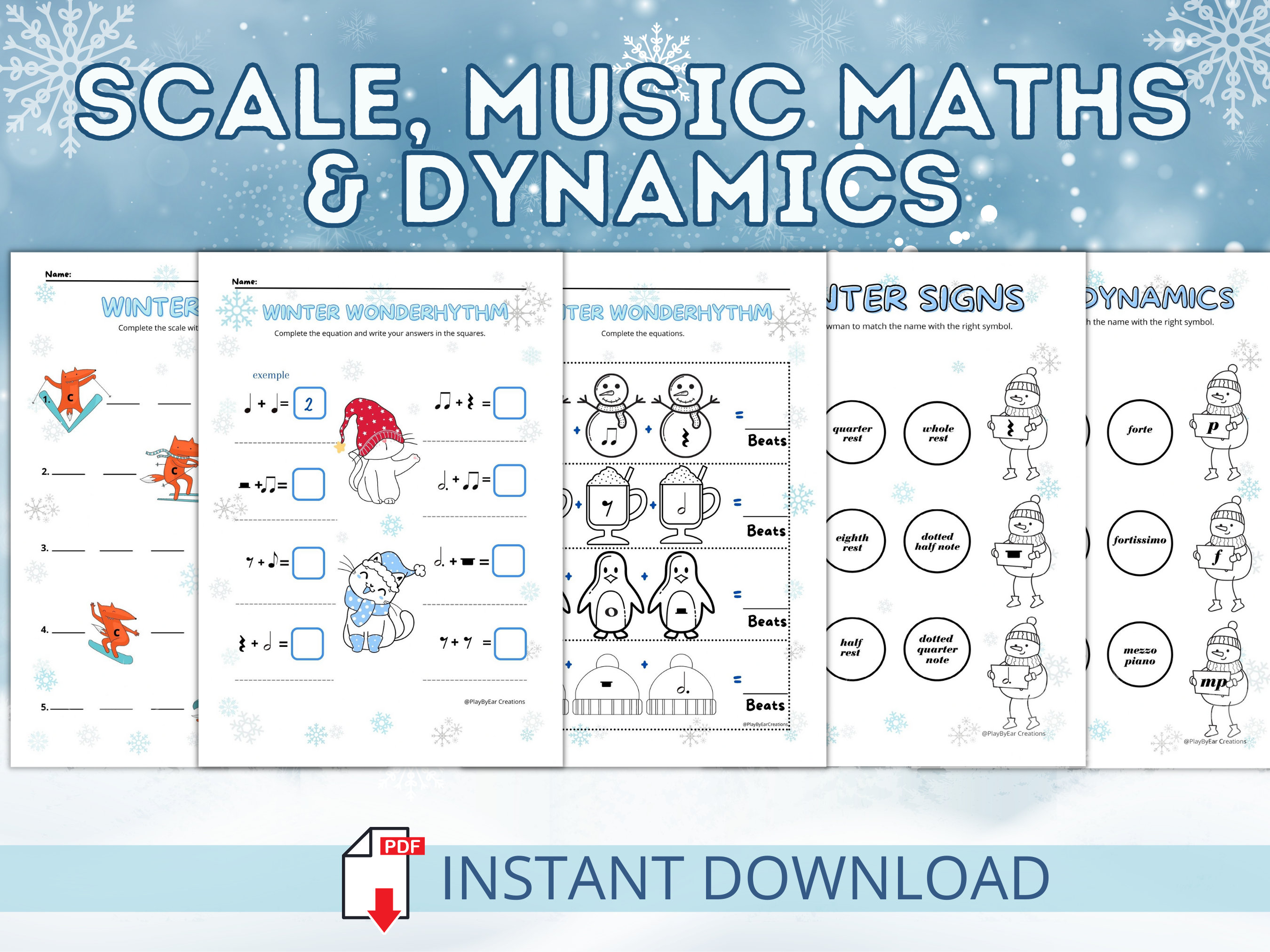 WINTER MUSIC WORKSHEETS - Printable - Instant Download - Music Theory ...