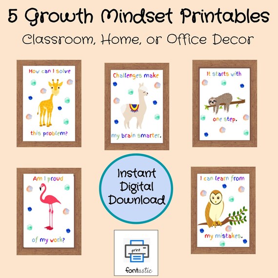 5 Growth Mindset Printable Posters Digital Download Animal - Etsy