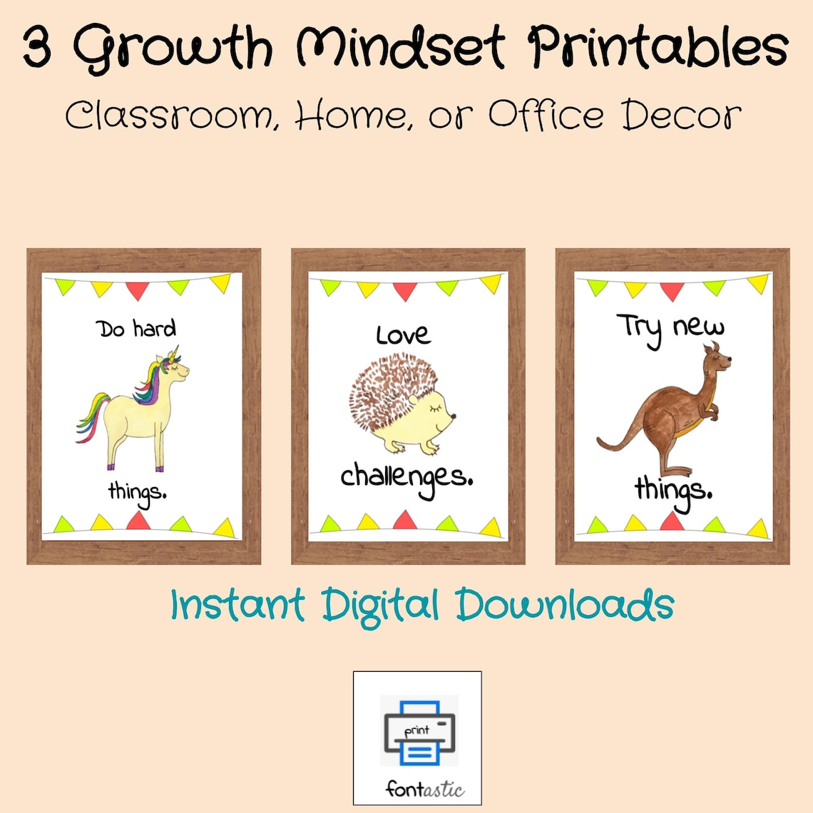 3 Growth Mindset Printable Posters Cute Animal Art Digital | Etsy