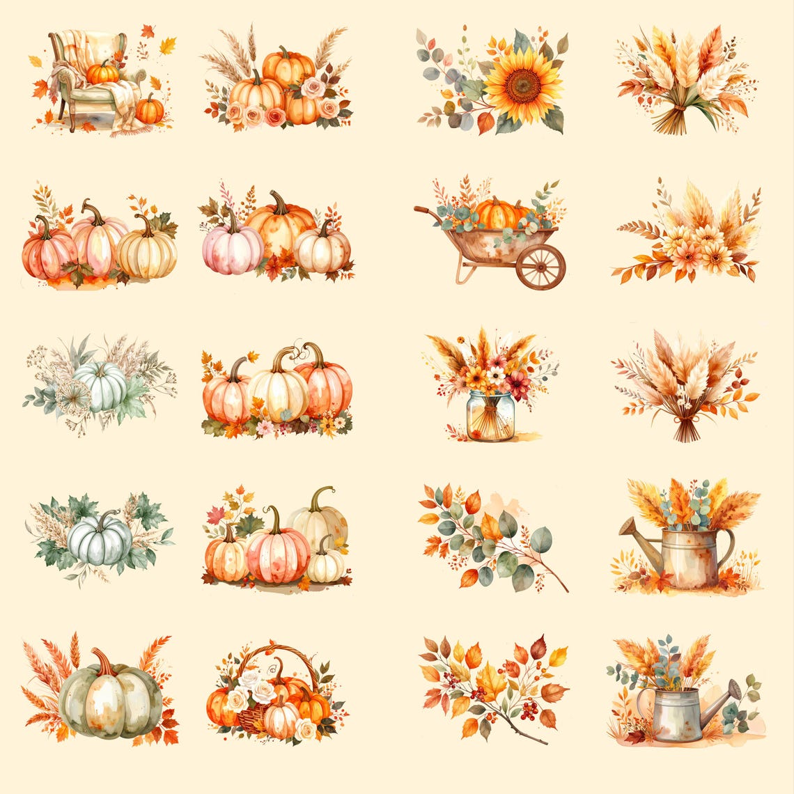 Boho Autumn Clipart PNG 64 Files - Etsy
