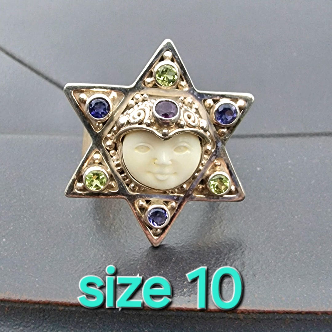 Sterling Silver Sajen Goddess Star Face Ring Size 10 Multi Stone - Etsy