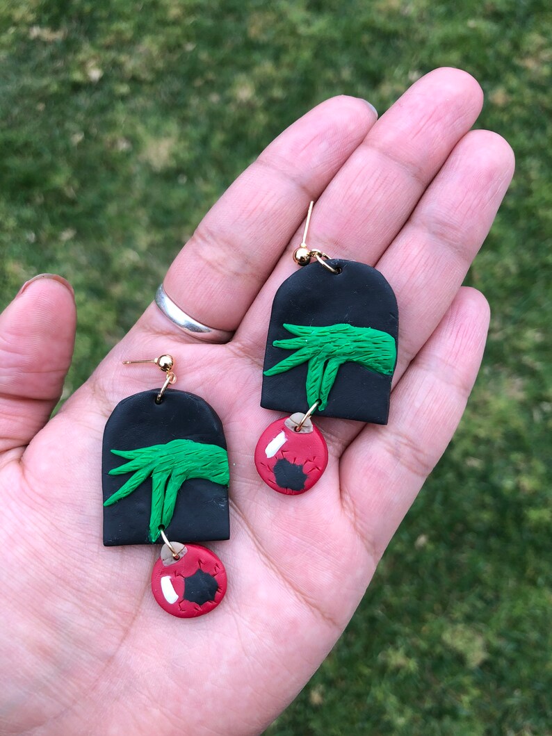 Grinch Polymer Clay Earrings - Etsy