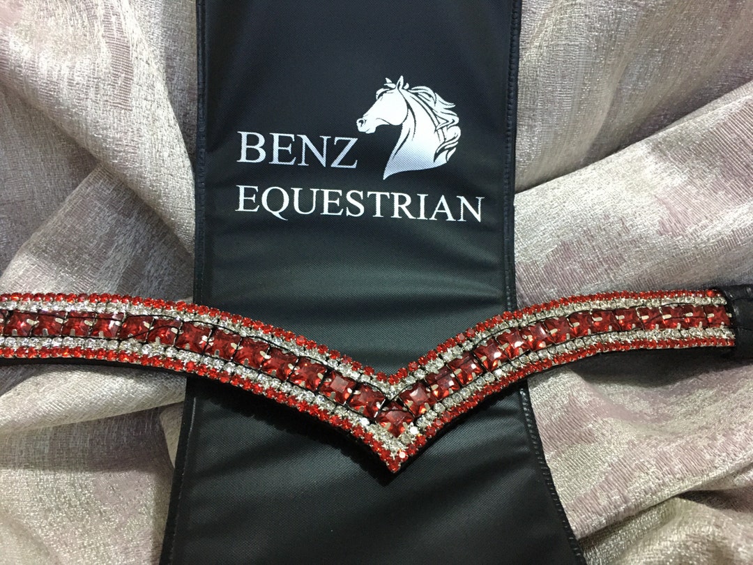 Mega Sparkly Blingy Browbands in Deep Red & Clear Crystal V Shape in ...