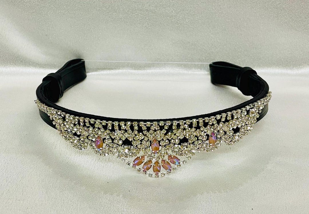 Pink AB. & Silver Clear Crystal Unicorn Tiara Browband Quick Snap Easy ...