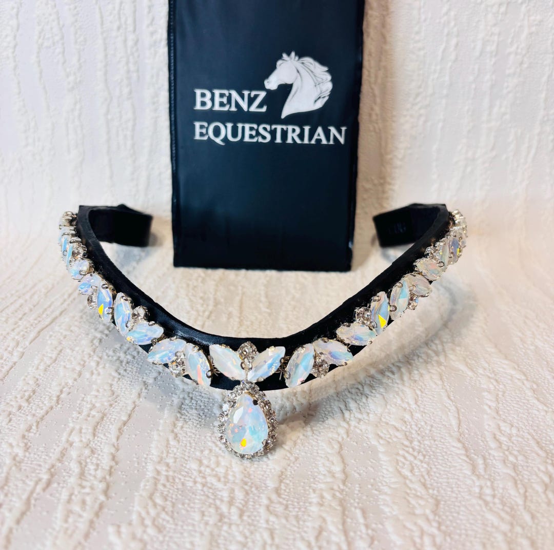 Blue Opal Crystal Browband: Black Leather Horse Bridle, Quick Snap - Etsy