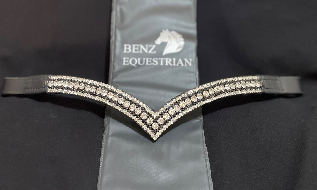 Black & Silver Crystal V-shape Browband: Black and Brown Leather Pony ...