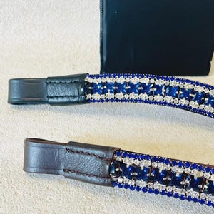 Deep Sapphire Royal Navy Blue Crystal V-shape Horse Browband, Black and ...