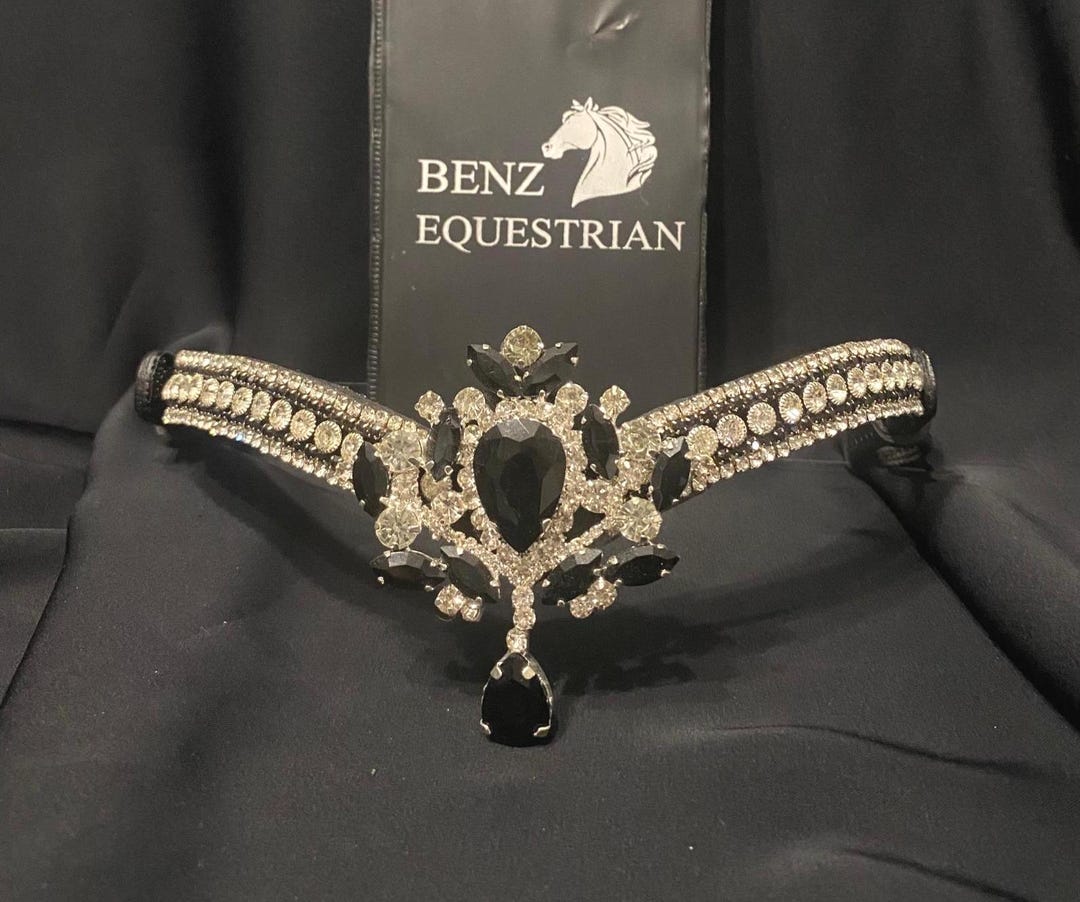 Mega Drop Bling Crystal Horse Browband: Black & Silver, Quick Snap ...