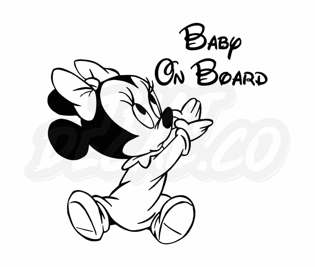 Baby Minnie on Board Vinyl Decal Stickers Bottle Cup Glass Car Van ...