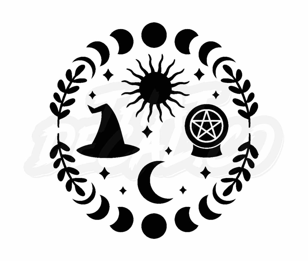 Mystical Witch Moon Phases Wreath Wicca Vinyl Decal Stickers Bottle ...