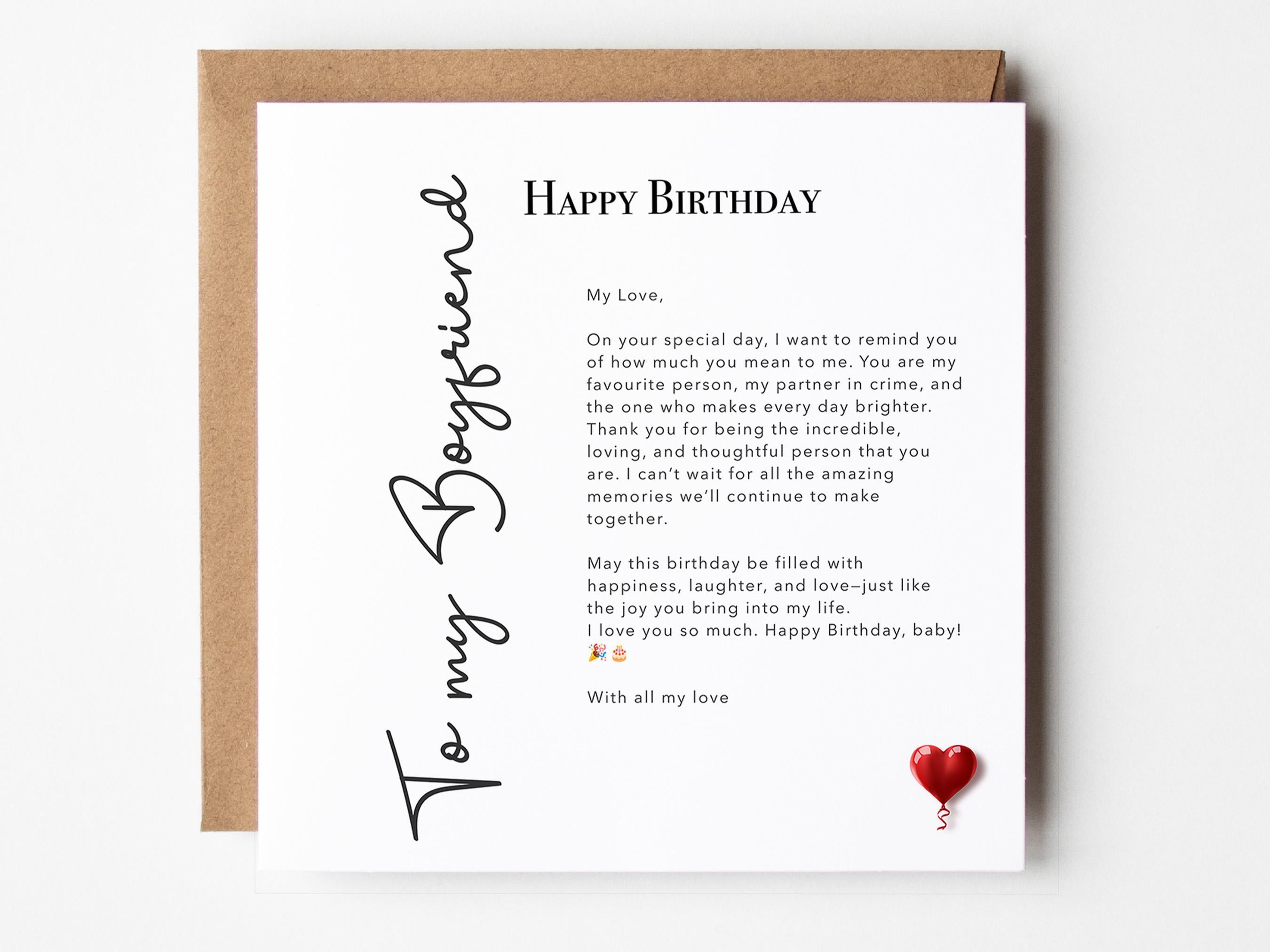 Romantic Love Note Birthday Card for Boyfriend, Sweet Birthday Card for ...