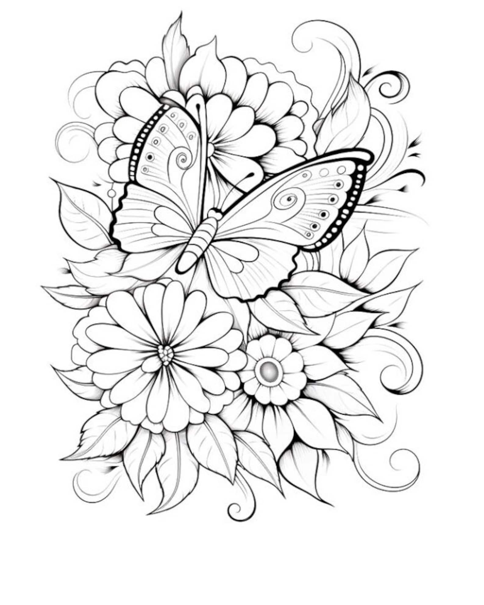 100 Floral Adult Coloring Pages - Etsy