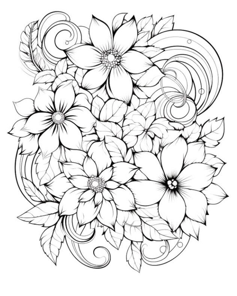 100 Floral Adult Coloring Pages - Etsy