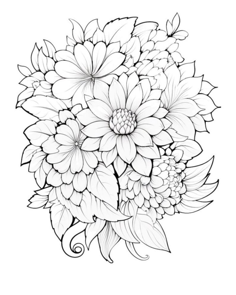100 Floral Adult Coloring Pages - Etsy