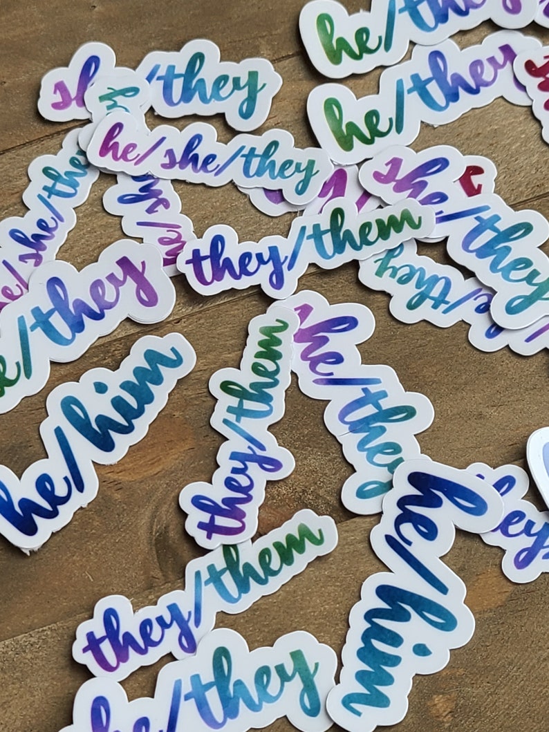 Colorful Pronoun Laminated Vinyl Stickers 2" // Laptop / Phone Decal ...
