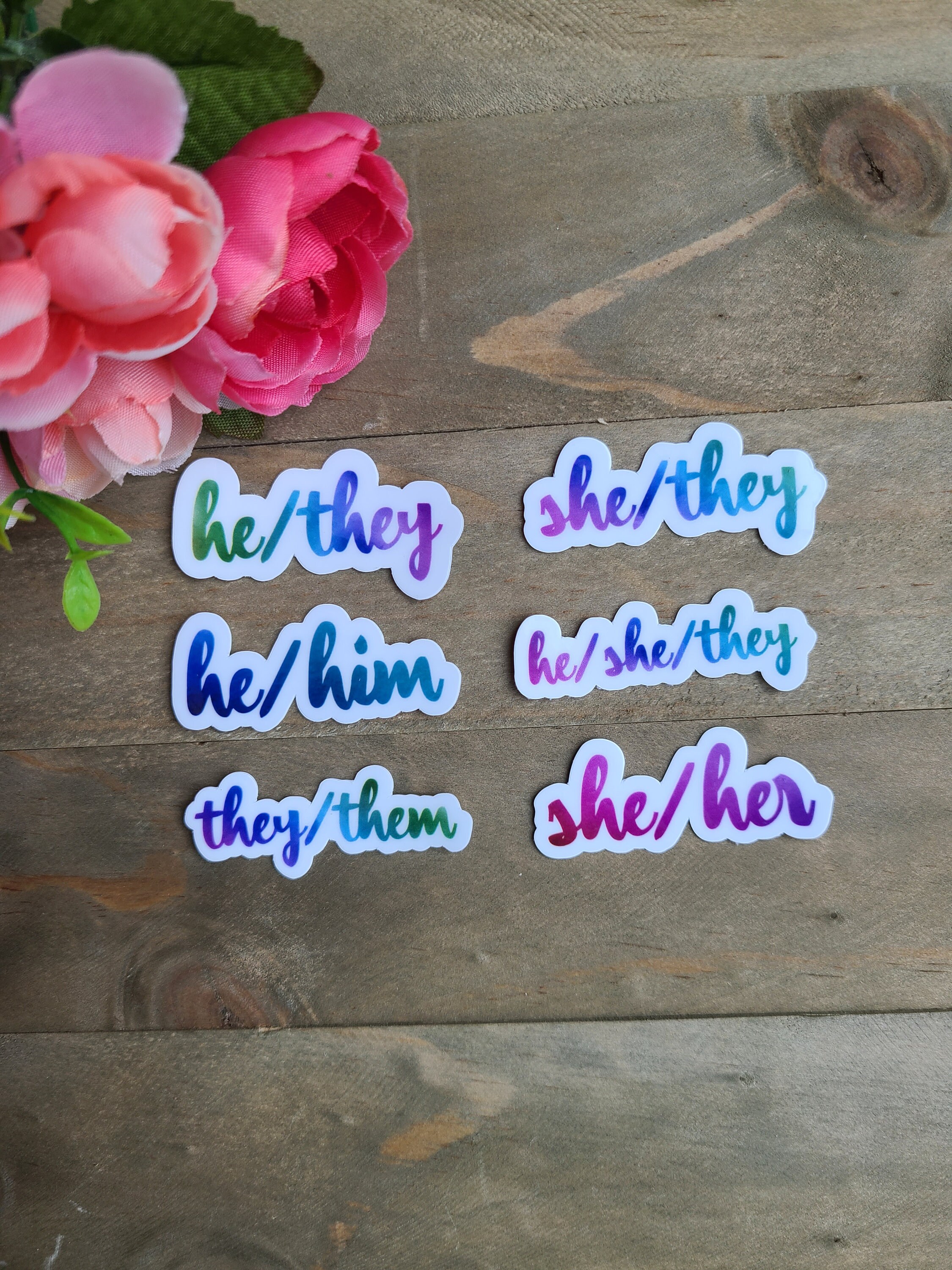 Colorful Pronoun Laminated Vinyl Stickers 2" // Laptop / Phone Decal ...