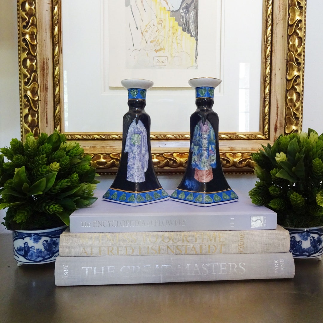 Vintage Famille Porcelain Kimono Candlesticks - Vintage China - Asian ...