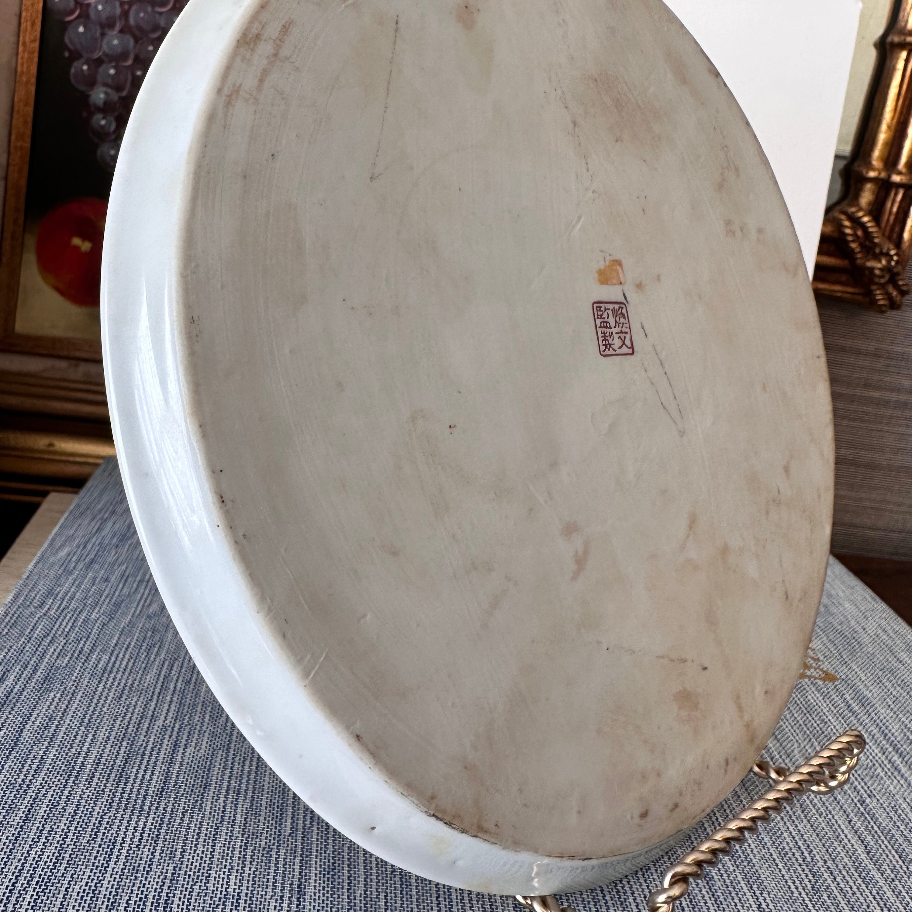 Chinese Porcelain Shou Lao, Geisha and Bat Deer Peach Flower Plate ...