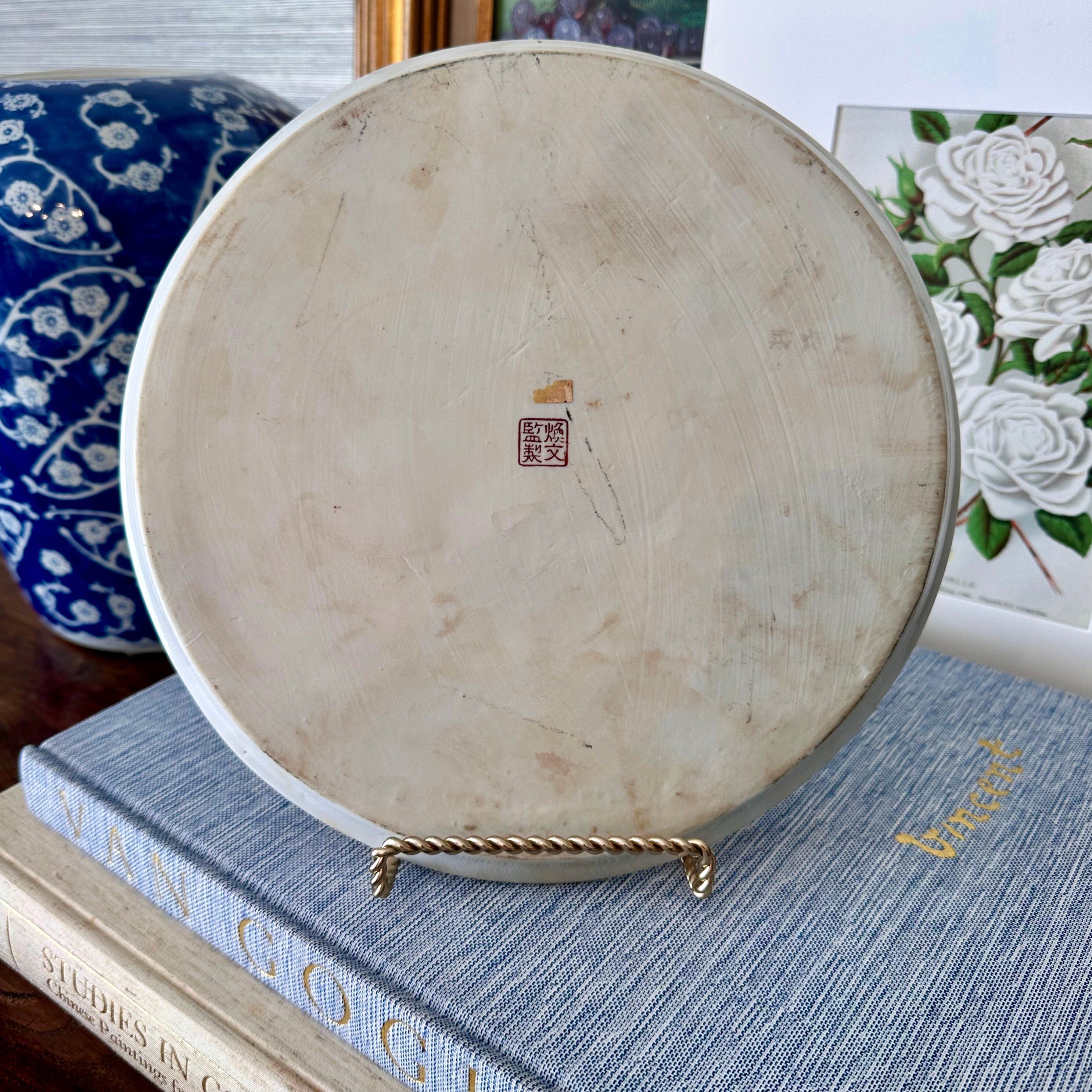 Chinese Porcelain Shou Lao, Geisha and Bat Deer Peach Flower Plate ...