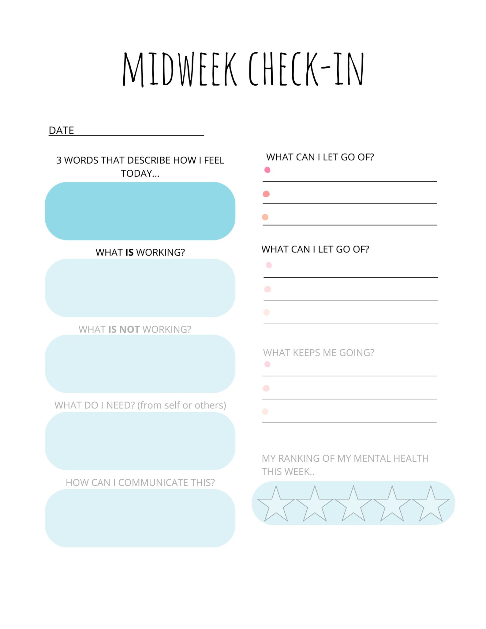 Mental Health Check-in Daily/weekly/midweek Adults, Children, Teens - Etsy